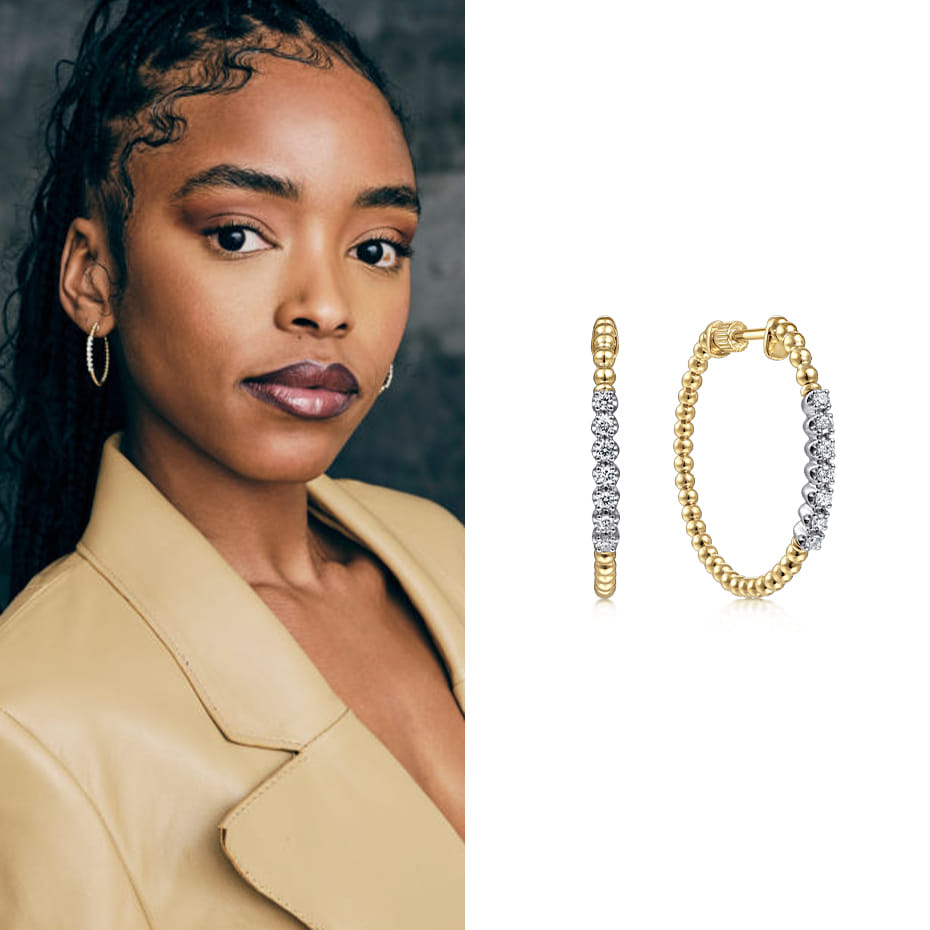 Actress, Lovie Simone wearing Gabriel & Co. earrings.