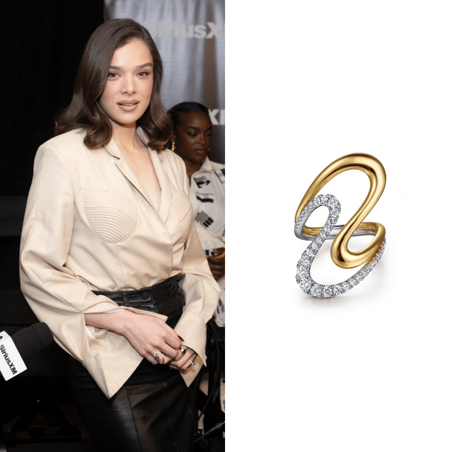 Actress, Hailee Steinfeld, wearing a Gabriel & Co. ring to her press ...