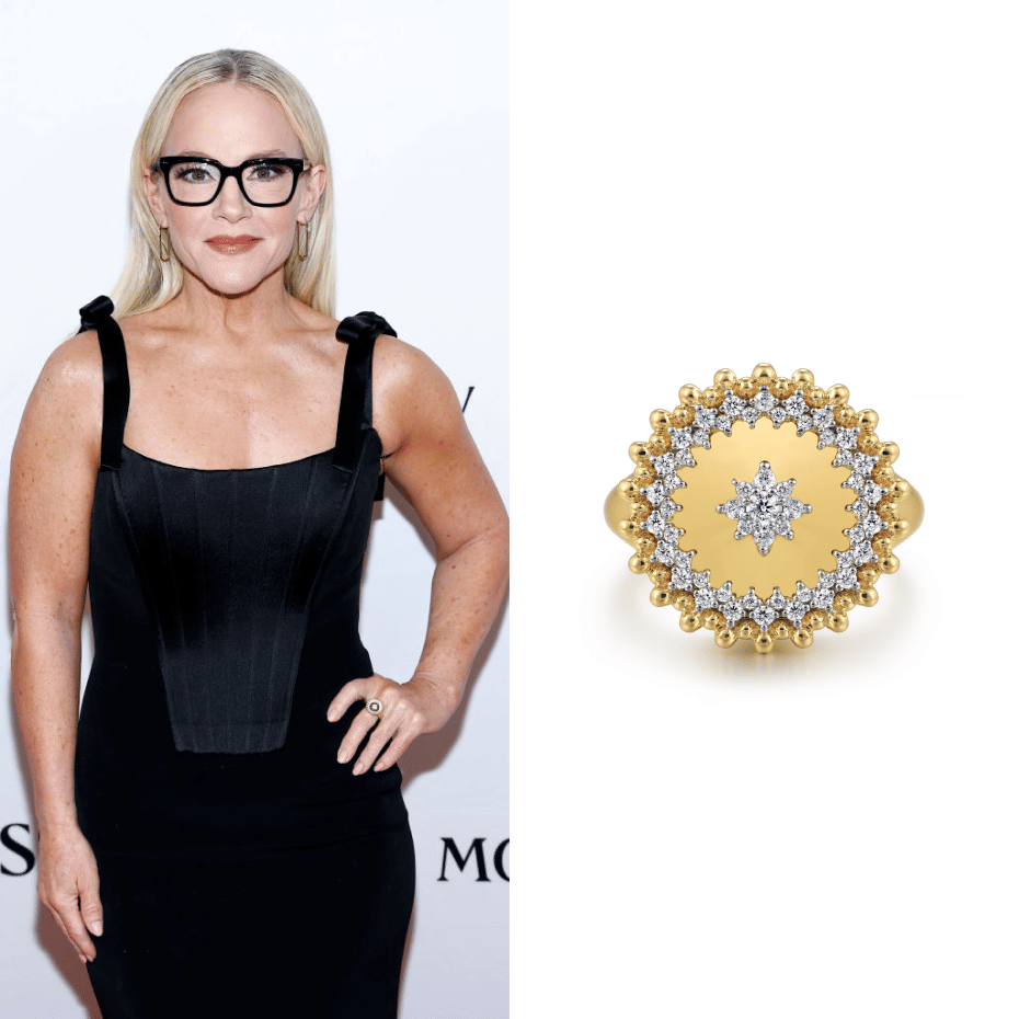 Actress, Rachel Harris, wearing a Gabriel & Co. ring while presenting ...