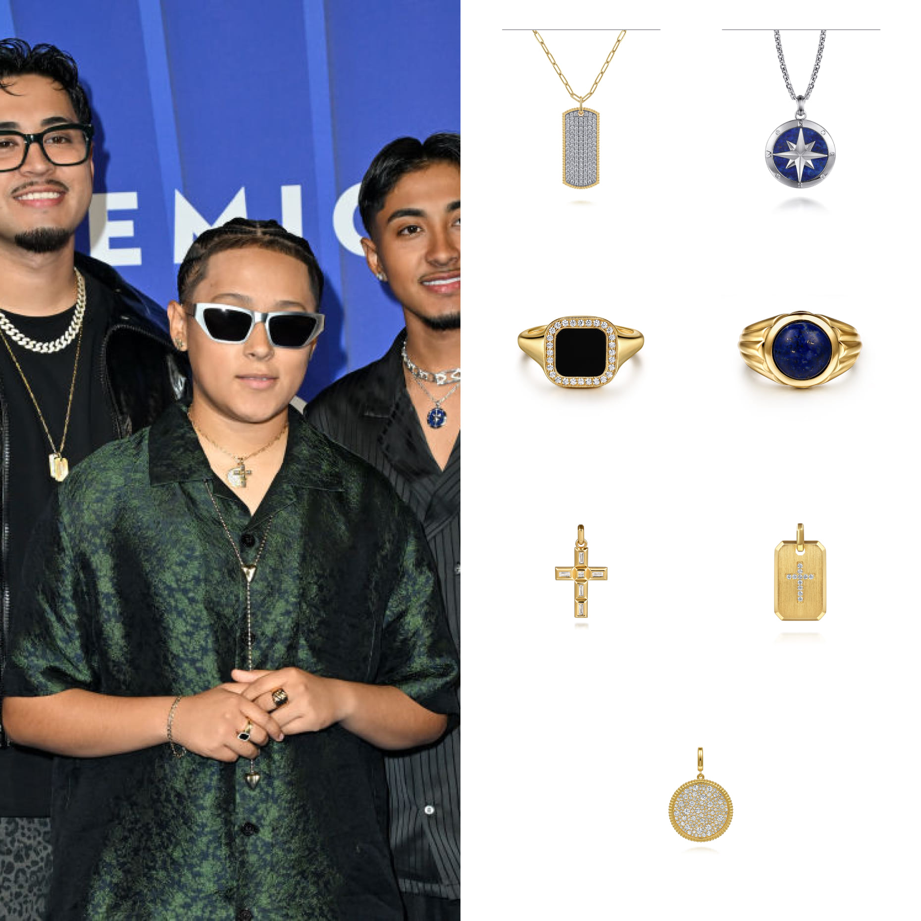 Band Yahritza Y Su Esencia wearing Gabriel & Co. necklaces and rings